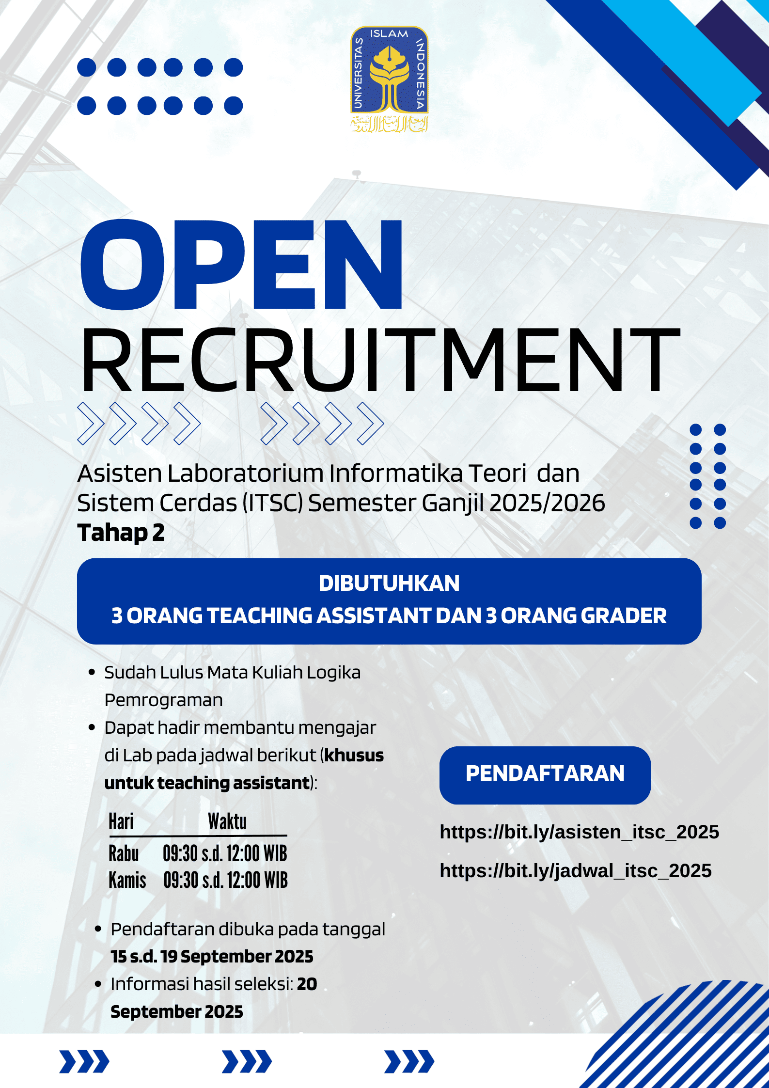 Open Recruitment Asisten Lab. ITSC 2025/2026 - Jurusan Informatika ...
